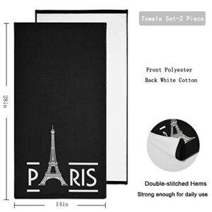 Naanle Stylish Romantic France Paris with Eiffel Tower Soft Fluffy Guest Set of 2 Hand Towels, Multipurpose Decor for Bathroom, Hotel, Gym and Spa (14" x 28",Black)