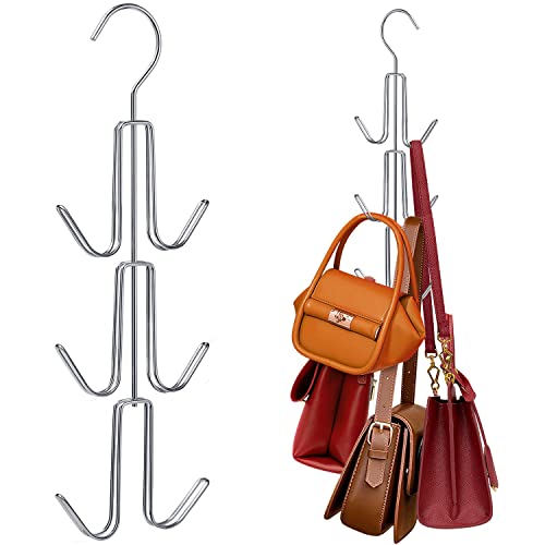 2Pack Purse Organizer for Closet Purse Hanger, Metal Bag Hanger Purse Hanger Closet, Closet Purse Organizer Men's Ties, Women's Shawls, Backpacks, Belts, Accessories, Clothes (Silver)