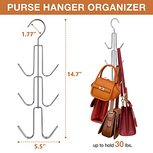 2Pack Purse Organizer for Closet Purse Hanger, Metal Bag Hanger Purse Hanger Closet, Closet Purse Organizer Men's Ties, Women's Shawls, Backpacks, Belts, Accessories, Clothes (Silver)