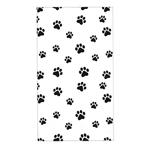 QICENIT Dogs Paw Printed Black White Hand Towel Super Soft Plush Highly Absorbent for Bathroom 15.7x27.5In