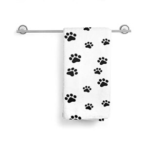 QICENIT Dogs Paw Printed Black White Hand Towel Super Soft Plush Highly Absorbent for Bathroom 15.7x27.5In