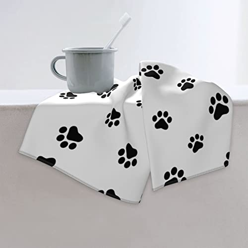 QICENIT Dogs Paw Printed Black White Hand Towel Super Soft Plush Highly Absorbent for Bathroom 15.7x27.5In