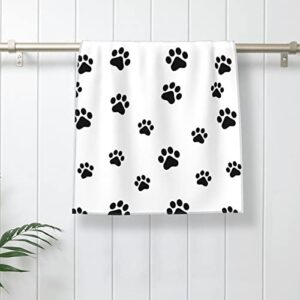 QICENIT Dogs Paw Printed Black White Hand Towel Super Soft Plush Highly Absorbent for Bathroom 15.7x27.5In