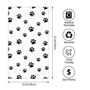 QICENIT Dogs Paw Printed Black White Hand Towel Super Soft Plush Highly Absorbent for Bathroom 15.7x27.5In