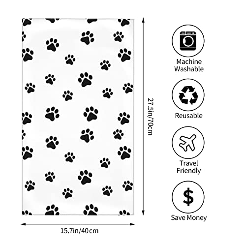 QICENIT Dogs Paw Printed Black White Hand Towel Super Soft Plush Highly Absorbent for Bathroom 15.7x27.5In