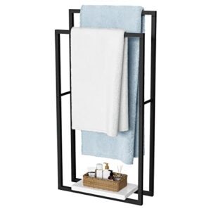 kes standing towel rack with heavy marble base, 38" h towel racks for bathroom 2-tier, blanket rack for bathroom floor, matte black, bth501-bk