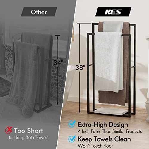 KES Standing Towel Rack with Heavy Marble Base, 38" H Towel Racks for Bathroom 2-Tier, Blanket Rack for Bathroom Floor, Matte Black, BTH501-BK