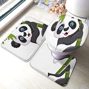 wondertify baby panda bathroom antiskid pad cute funny naughty panda hanging bamboo 3 pieces bathroom rugs set, bath mat+contour+toilet lid cover