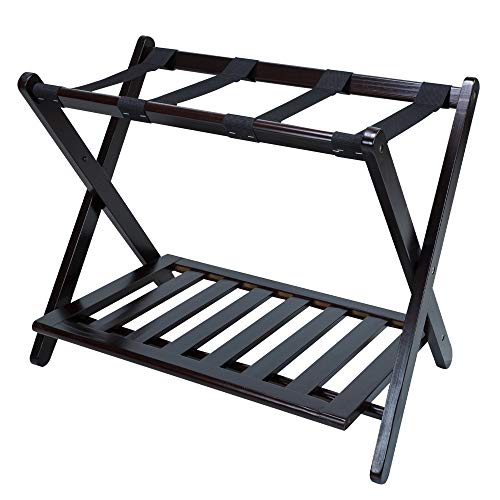 MISC Espresso Brown Hotel Luggage Rack for Guest Room Folding Suitcase Rack Collapsible Carry On Holder Bedroom, Sturdy Wooden