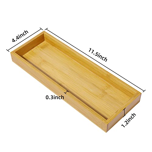 Natural Bamboo Vanity Tray, Sink Tray, Smooth and Thick Wooden Tray for Toilet Tank and Bathroom Counter Top, Kitchen Decor Wood Holder and SPA Home, 11.5x4.4x1.2 inches