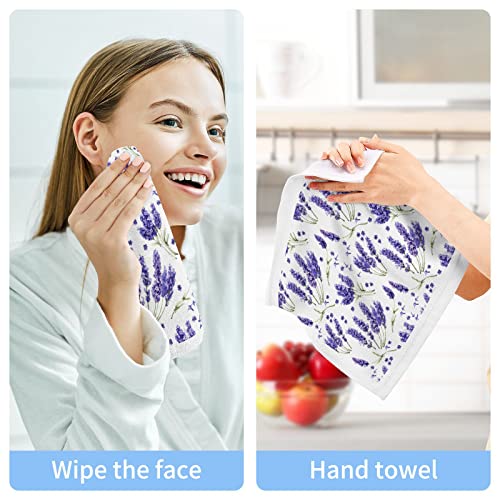 Kigai 4 PCS Beautiful Purple Lavender Towels Cotton Washcloths Set,Quick Drying & Absorbent Soft Bathroom Hand Towel Lightweight & Portable Fingertip Towel