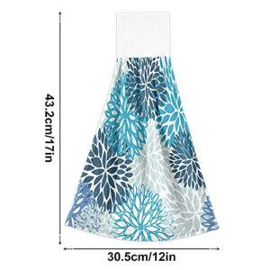 Spring Geometric Flowers Kitchen Hanging Towel 12 x 17 Inch Dahlia Pinnata Teal Floral Hand Tie Towels Set 2 Pcs Tea Bar Dish Cloths Dry Towel Soft Absorbent Durable for Bathroom Laundry Room De