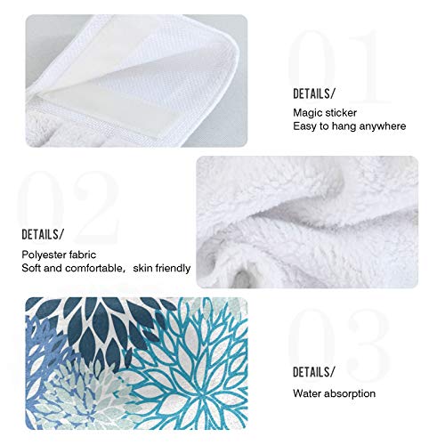 Spring Geometric Flowers Kitchen Hanging Towel 12 x 17 Inch Dahlia Pinnata Teal Floral Hand Tie Towels Set 2 Pcs Tea Bar Dish Cloths Dry Towel Soft Absorbent Durable for Bathroom Laundry Room De