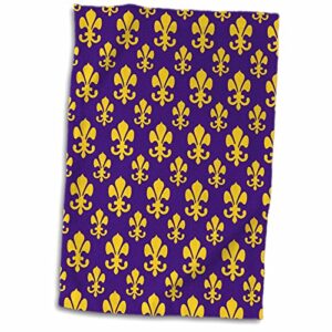 3d rose fleur de lis pattern in lsu colors dark purple and canary yellow twl_31334_1 towel, 15" x 22"