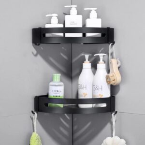 Ookeg 2 Pack Shower Caddy Corner, Corner Shower Shelf for Bathroom, 2 Tier Shower Corner Shelf with 4 Hooks, No Drilling Self Adhesive