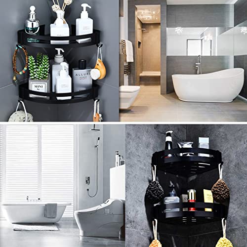 Ookeg 2 Pack Shower Caddy Corner, Corner Shower Shelf for Bathroom, 2 Tier Shower Corner Shelf with 4 Hooks, No Drilling Self Adhesive