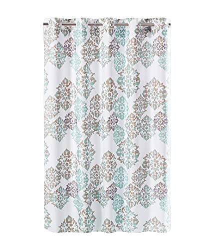 Hookless Alessandra Shower Curtain with Peva Liner, 71 in x 74 in, White, Blue and Brown