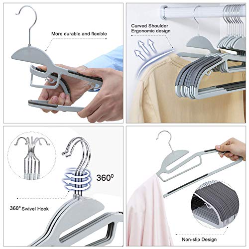 SONGMICS 50-Pack Hangers and Coat Hangers Bundle, Non-Slip Hangers for Closet Organization, S-Shaped Opening, for Shirts, Suits, Pants, 360° Swivel Hook, Light and Dark Gray UCRP20G50 and UCRP41G-50