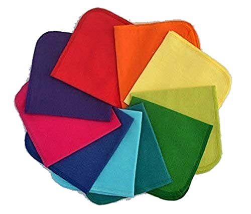 1 Ply Solid Cotton Flannel 12x12 Inches Paperless Towels Set of 10 Rainbow Set