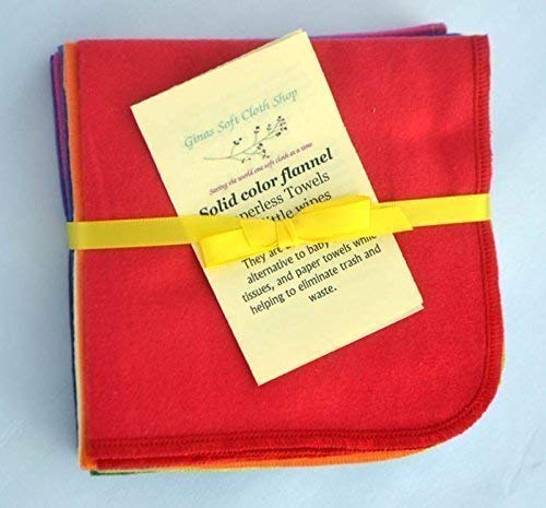 1 Ply Solid Cotton Flannel 12x12 Inches Paperless Towels Set of 10 Rainbow Set