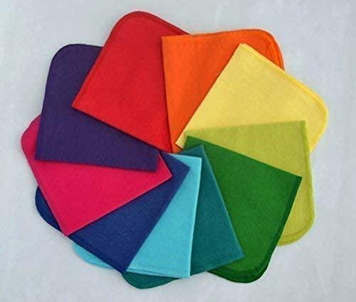 1 Ply Solid Cotton Flannel 12x12 Inches Paperless Towels Set of 10 Rainbow Set