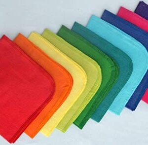 1 Ply Solid Cotton Flannel 12x12 Inches Paperless Towels Set of 10 Rainbow Set