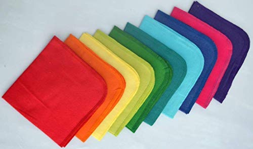 1 Ply Solid Cotton Flannel 12x12 Inches Paperless Towels Set of 10 Rainbow Set