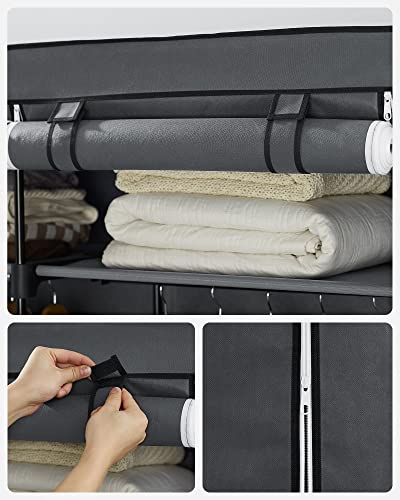 SONGMICS 59-Inch Portable Closet and 55-Inch Portable Closet Bundle, Pair of Roll-Up Wardrobes, Closet Storage Organizers, Easy Assembly, Gray ULSF03G and URYG02GY