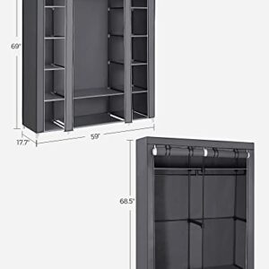 SONGMICS 59-Inch Portable Closet and 55-Inch Portable Closet Bundle, Pair of Roll-Up Wardrobes, Closet Storage Organizers, Easy Assembly, Gray ULSF03G and URYG02GY