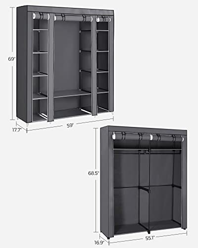 SONGMICS 59-Inch Portable Closet and 55-Inch Portable Closet Bundle, Pair of Roll-Up Wardrobes, Closet Storage Organizers, Easy Assembly, Gray ULSF03G and URYG02GY