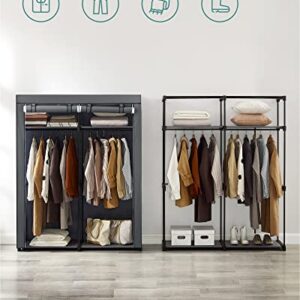 SONGMICS 59-Inch Portable Closet and 55-Inch Portable Closet Bundle, Pair of Roll-Up Wardrobes, Closet Storage Organizers, Easy Assembly, Gray ULSF03G and URYG02GY