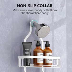 Kadolina Bathroom Hanging Shower Organizer, Over Head Shower Caddy Shower Storage Rack Basket with Hooks for Razor and Sponge Rustproof, White