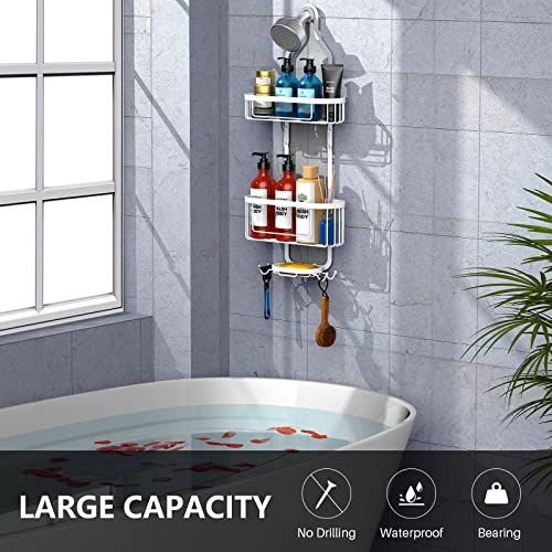 Kadolina Bathroom Hanging Shower Organizer, Over Head Shower Caddy Shower Storage Rack Basket with Hooks for Razor and Sponge Rustproof, White