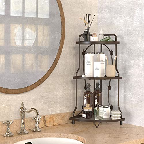 Msoesticc.dl 3 Tier Bathroom Organizer Countertop with Cabinet Liner, Bathroom Counter Organizer Corner Shelf Stand for Kitchen Pantry Living Room - Non-Slip & Free-Standing