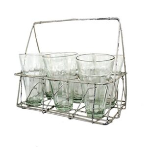 rectangular galvanized wire caddy with six glasses