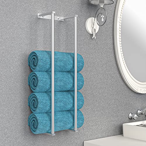 Kasxerku Towel Racks for Bathroom,Wall Towel Rack for Rolled Towels,Bathroom Wall Brushed Silver Stainless Steel Towel Rack,Wall Towel Storage, Bathroom Organization,Mounted Towel Rack