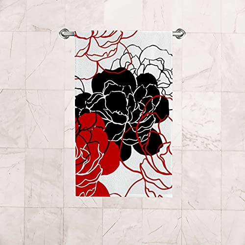 Vantaso Peonies Flower Black Red Hand Towels Set 2 for Bathroom Kitchen Towels Microfiber Bath Towel Absorbent Fingertip Towel Multiprupose for Guest Gym Spa and Bar 30 x 15 inch