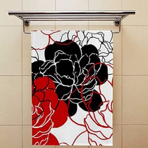 Vantaso Peonies Flower Black Red Hand Towels Set 2 for Bathroom Kitchen Towels Microfiber Bath Towel Absorbent Fingertip Towel Multiprupose for Guest Gym Spa and Bar 30 x 15 inch