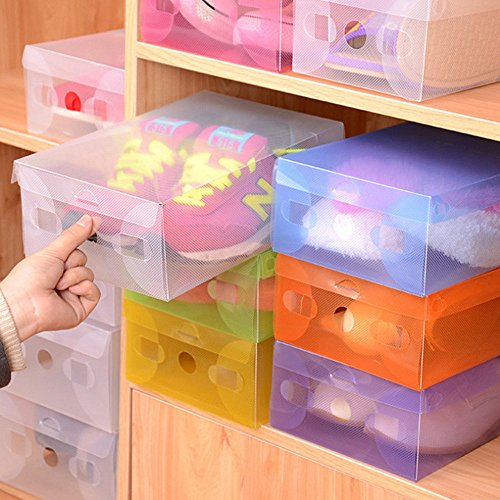 shamoluotuo Stackable Sneaker Boxes with Flip Clear Plastic Foldable Shoe Box Organizer Cube Storage Bin for Mens Women Shoes Stackable Shoe Racks for Closets and Entryway, 1 Pack, Blue