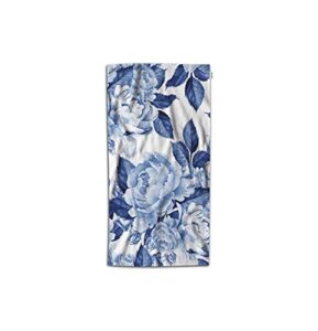 moslion floral hand towel watercolor blue ink peony flowers botanical plant leaf roses towel soft microfiber face hand towel kitchen bathroom for kids baby men 15x30 inch