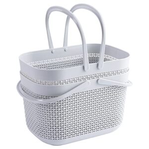 2 pcs portable shower caddy tote, plastic storage caddy basket with handle for college, dorm, bathroom, garden, cleaning supplies, gray