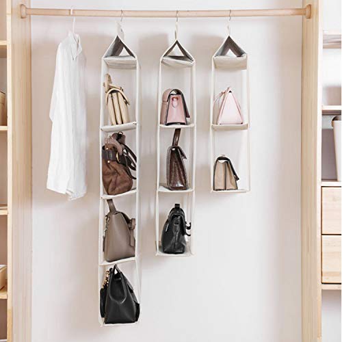 Ocean's Shop Hanging Handbag Organizer, Foldable Dust Cover Wardrobe Closet Organizer Hanging Purse Storage Holder for Space Saving (Grey, 4 Shelves)