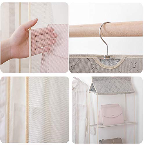 Ocean's Shop Hanging Handbag Organizer, Foldable Dust Cover Wardrobe Closet Organizer Hanging Purse Storage Holder for Space Saving (Grey, 4 Shelves)