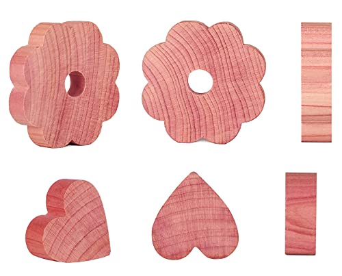 Langxinese 50 Pk, 2" Cedar Rings for Hangers, 1" Cedar Loves for Closets, Cedar Blocks for Clothes Storage, Closet Freshener, Aromatic Red Ceder, Cedar Flower Shape Rings