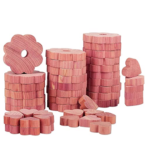 Langxinese 50 Pk, 2" Cedar Rings for Hangers, 1" Cedar Loves for Closets, Cedar Blocks for Clothes Storage, Closet Freshener, Aromatic Red Ceder, Cedar Flower Shape Rings