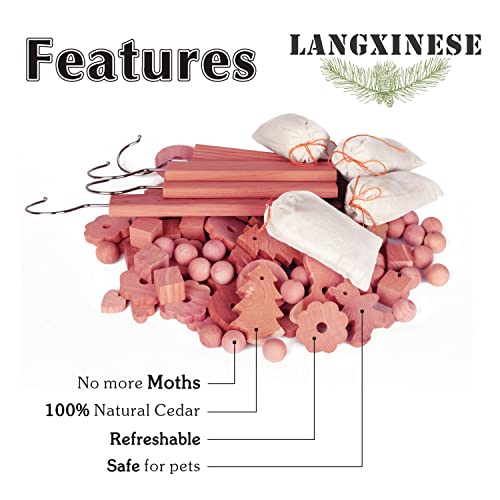 Langxinese Delux Value 72 Pk Cedar Blocks for Clothes Storage, Rings, Hangers, Trees, Bears Balls, Sachets, Loves, Cubes, Butterflies, Closets Essencials