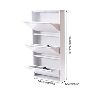 DYRABREST Shoe Storage Cabinet - Wall Mounted & No-Assembly Metal Shoe Organizer Cabinet for Entryway, Hallway, and Corridor,Tipping Bucket Shoe Cabinets with 3 Flip Drawers,Holds 9 Pair Shoes, White