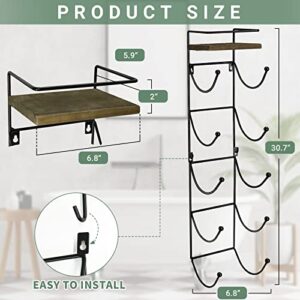 Towel Rack Wall Mounted with Top Shelf,Towel/Wine Rack Holder Organizer with 5 Compartments and Top Wooden Shelf for Bathroom Storage Bath Towels, 30.7" L x 7" W