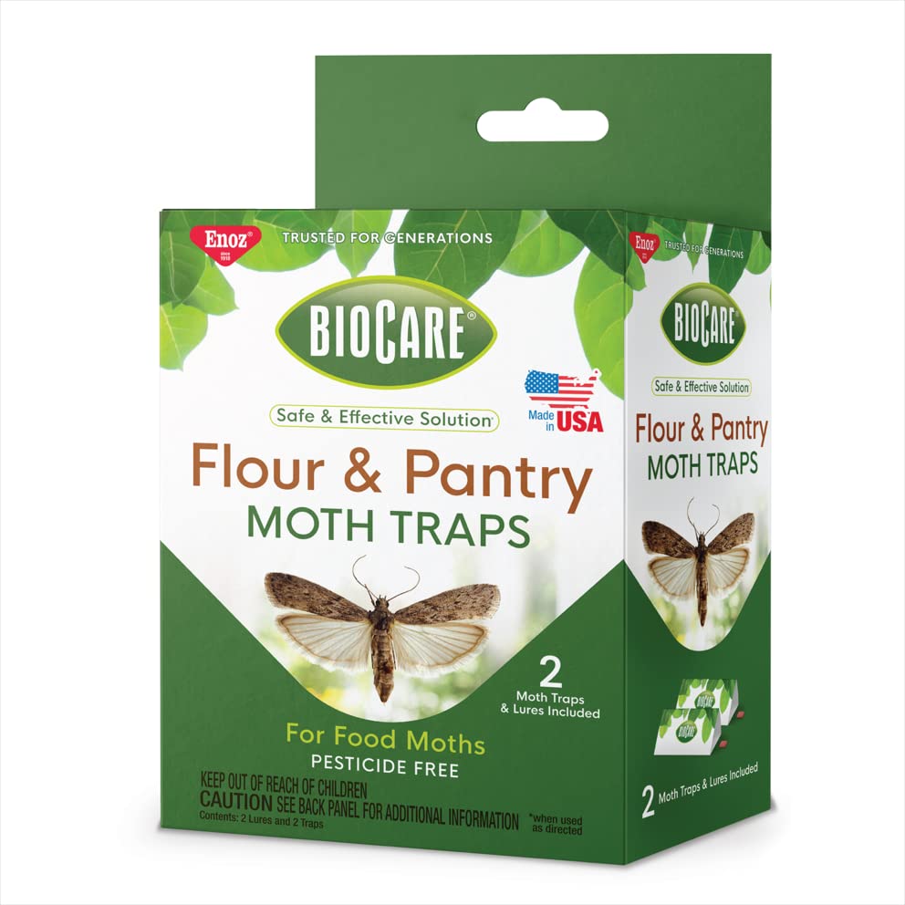 Enoz BioCare Pantry and Flour Moth Trap - 2 Traps with Pheromone Lures (Pack of 4) - Attracts and Kills Flour and Pantry Moths - Lure and Sticky Pad Design - Safe and Effective