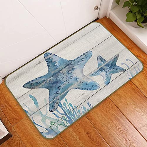 UINHMOP 17''x30'' Marine Life Ocean Animal Pair of Starfish Seahorse Decorative Doormat and 16''x24'' Kitchen Towels Dishcloths Hand Towels(2 Doormats + 2 Towels),Sea Lovers Gifts